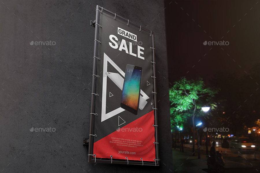 Vertical Outdoor Advertising Banner Mockup, Graphics | GraphicRiver