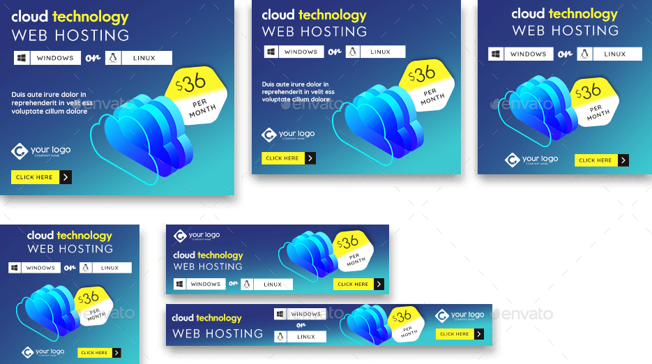 Hosting Banner Pack, Web Elements | GraphicRiver