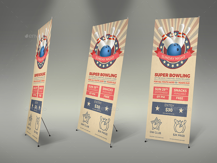 Bowling Signage Banner Roll Up Template, Print Templates | GraphicRiver