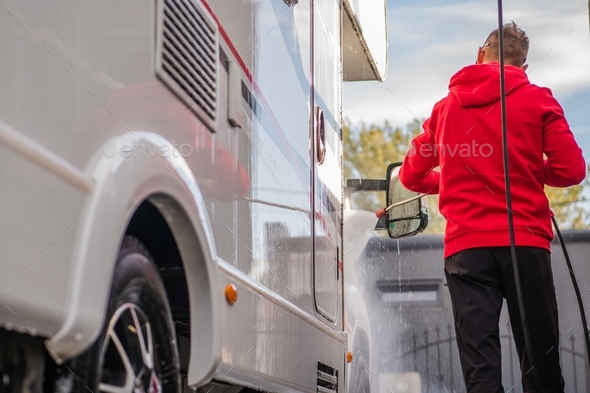 Men Cleaning His Camper Stock Photo by duallogic | PhotoDune