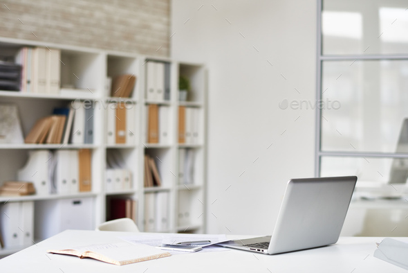 Empty Workplace in Modern Office Stock Photo by seventyfourimages ...