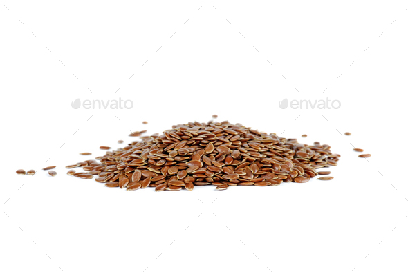 Pile of brown flax seeds isolated on white background Stock Photo by digitalr