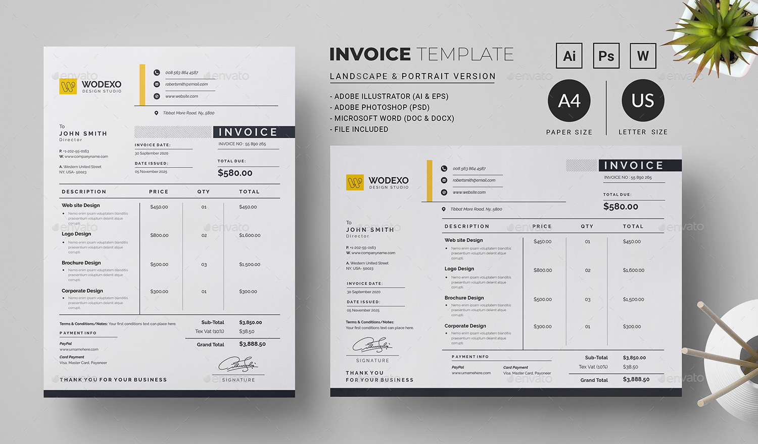 Elegant Invoice Template, Print Templates | GraphicRiver