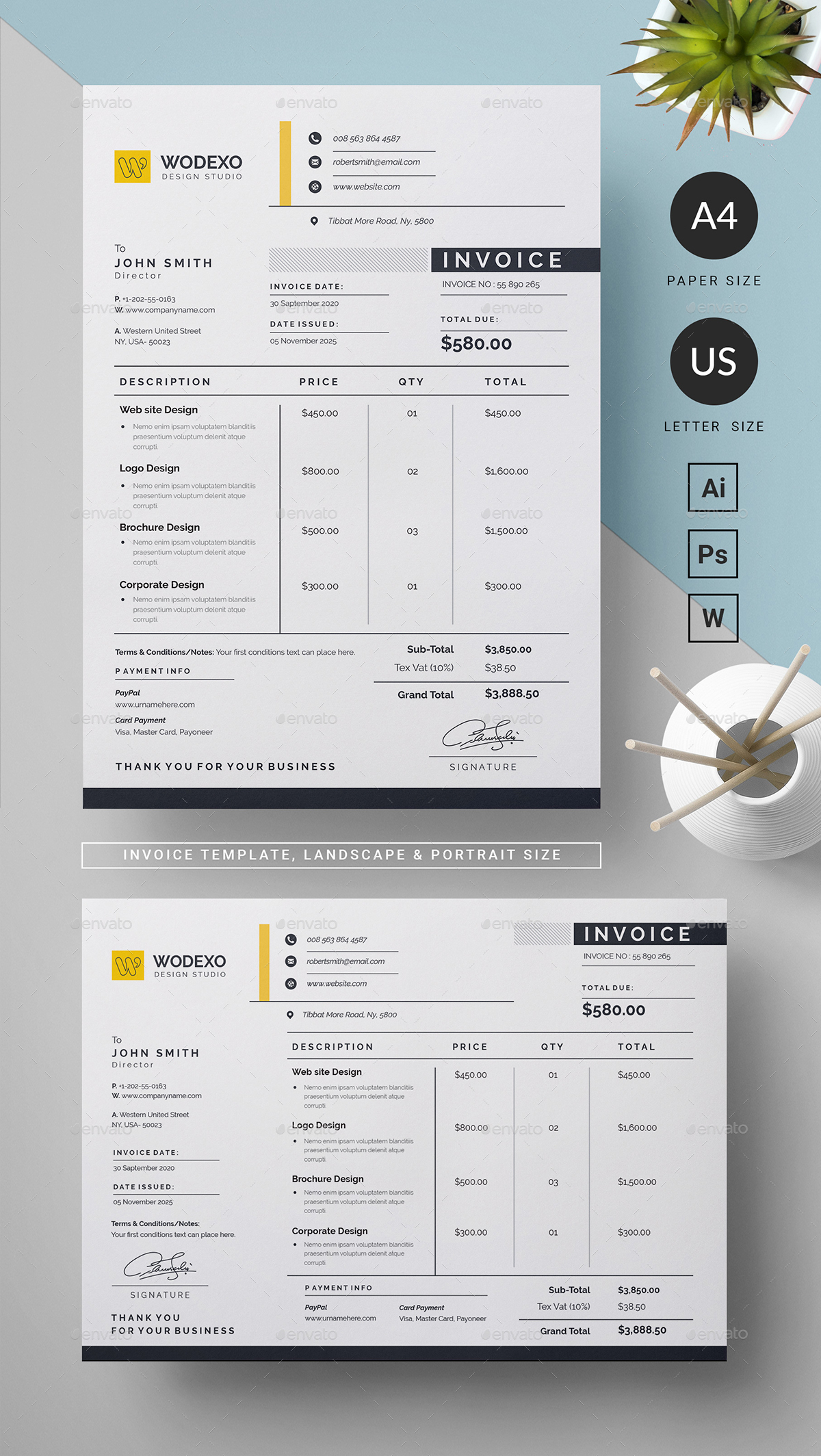 Elegant Invoice Template, Print Templates | GraphicRiver