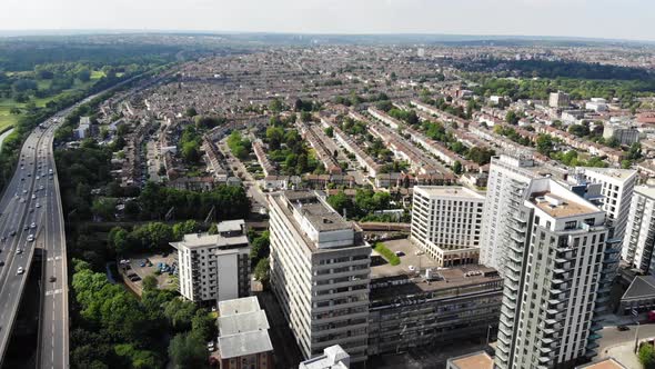 Panoramic aerial view of Ilford from North Circular road to the two ...