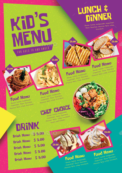 Kids Menu, Print Templates | GraphicRiver
