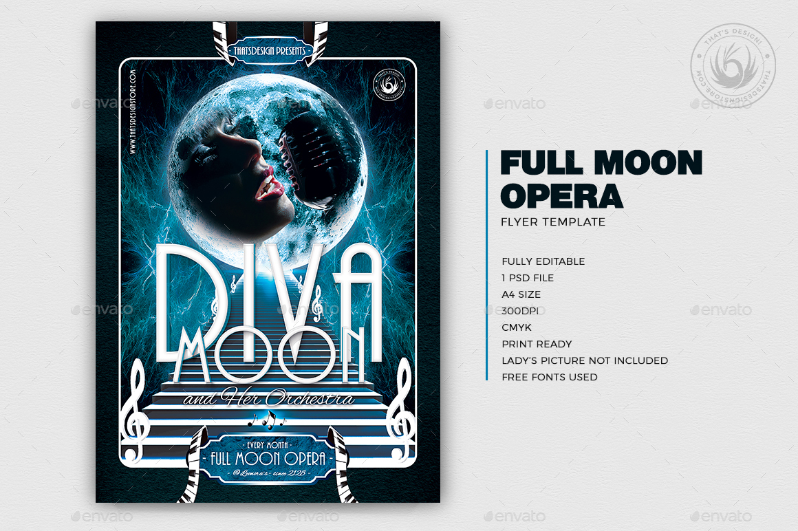 Retro Futuristic Full Moon Opera Flyer Template, Print Templates ...