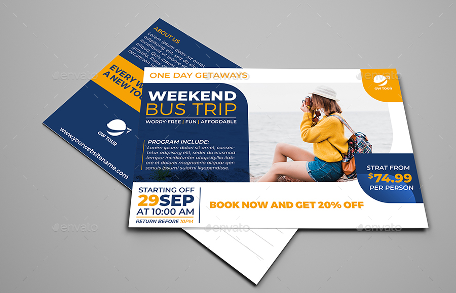 Bus Trip Postcard Template, Print Templates | GraphicRiver