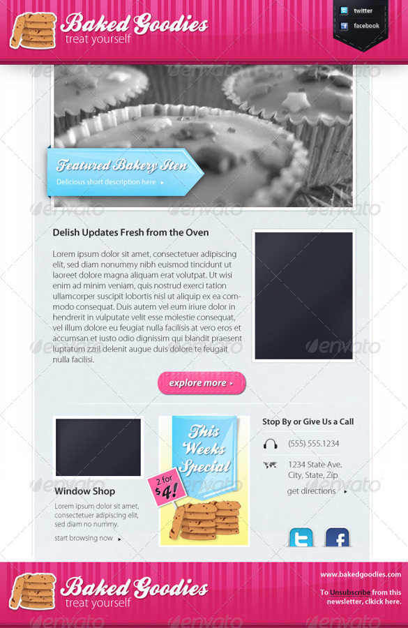 Baked Goodies Email Newsletter PSD Template, Web Elements | GraphicRiver