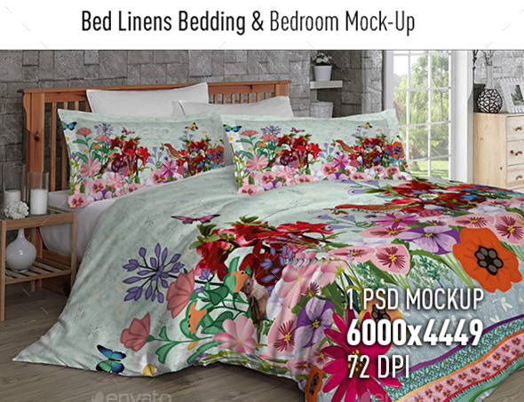 Bed Linens Bedding & Bedroom Mock-Up3, Graphics | GraphicRiver