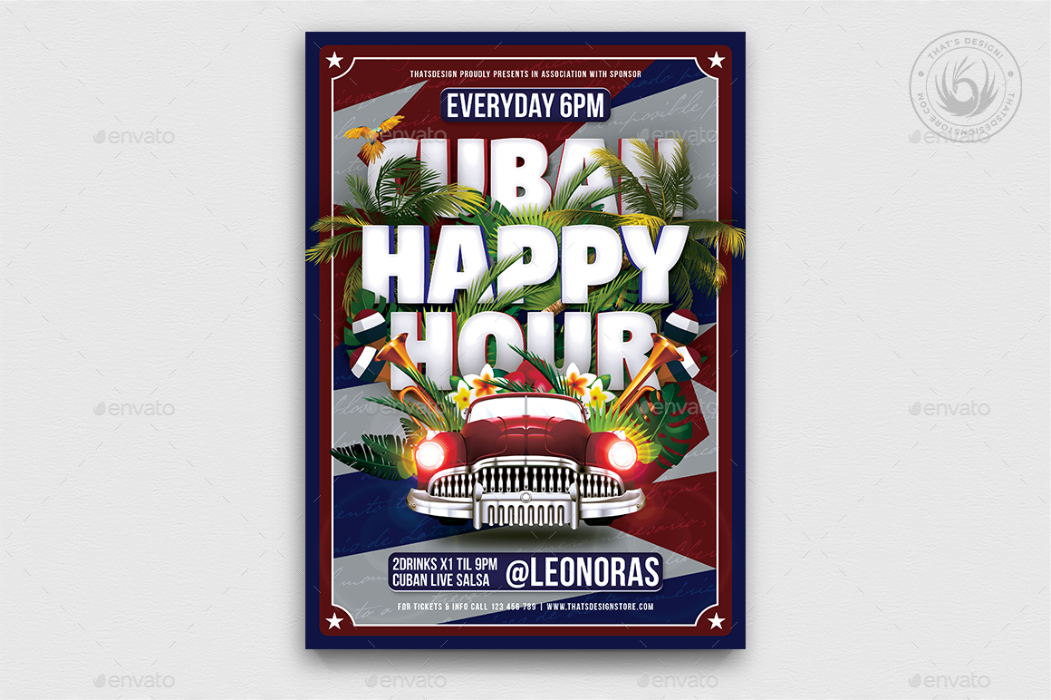 Cuban Happy Hour Flyer Template, Print Templates | GraphicRiver