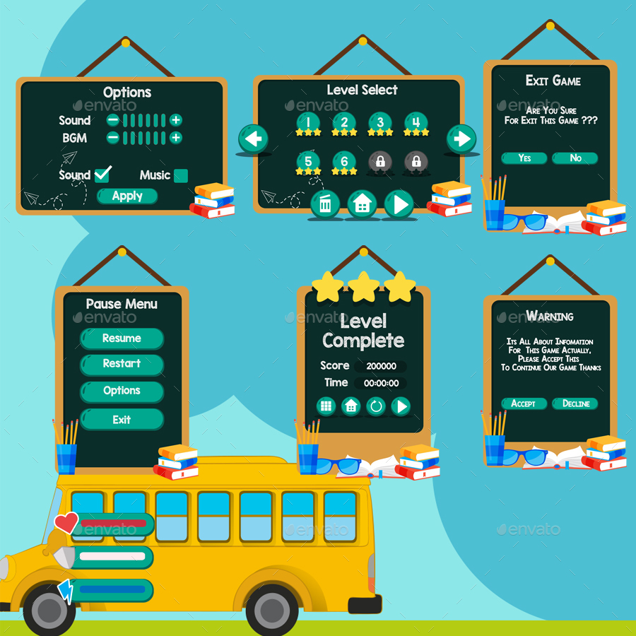 School GUI Kit Pack for Games, Game Assets | GraphicRiver
