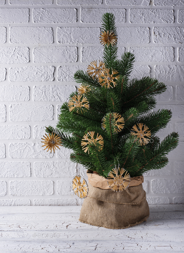 Christmas tree with decor from straw Stock Photo by furmanphoto | PhotoDune