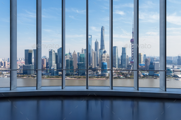 outside the window scene of shanghai skyline Stock Photo by chuyu2014