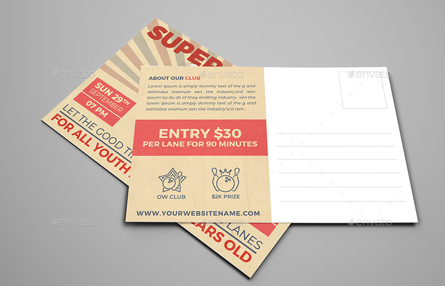 Bowling Postcard Template, Print Templates | GraphicRiver