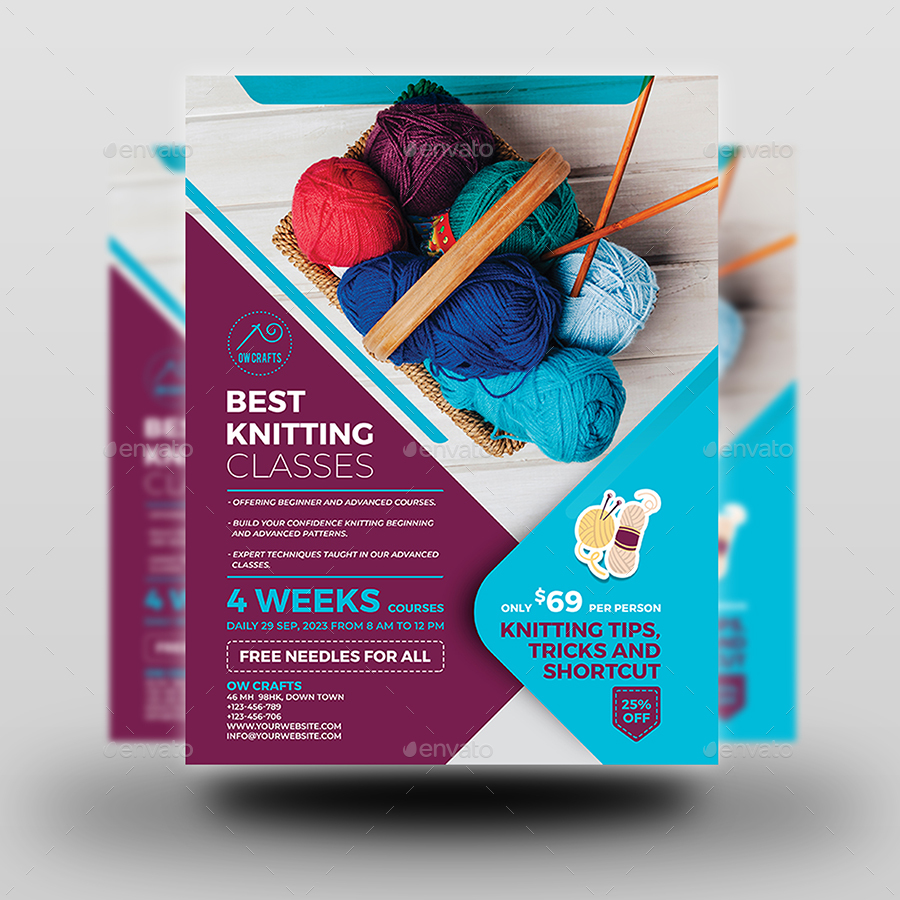 Knitting Classes Flyer Template, Print Templates | GraphicRiver