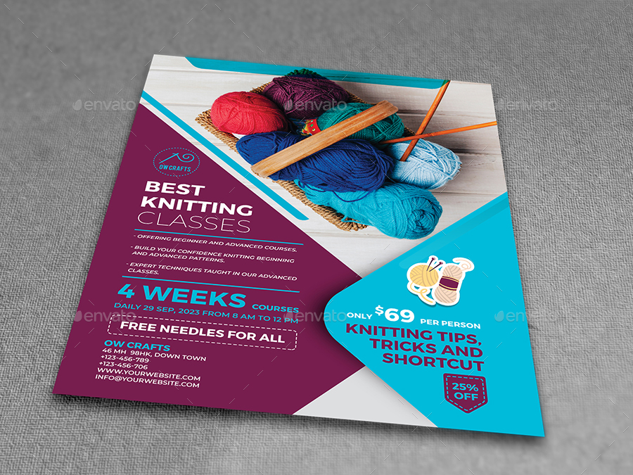Knitting Classes Flyer Template, Print Templates | GraphicRiver