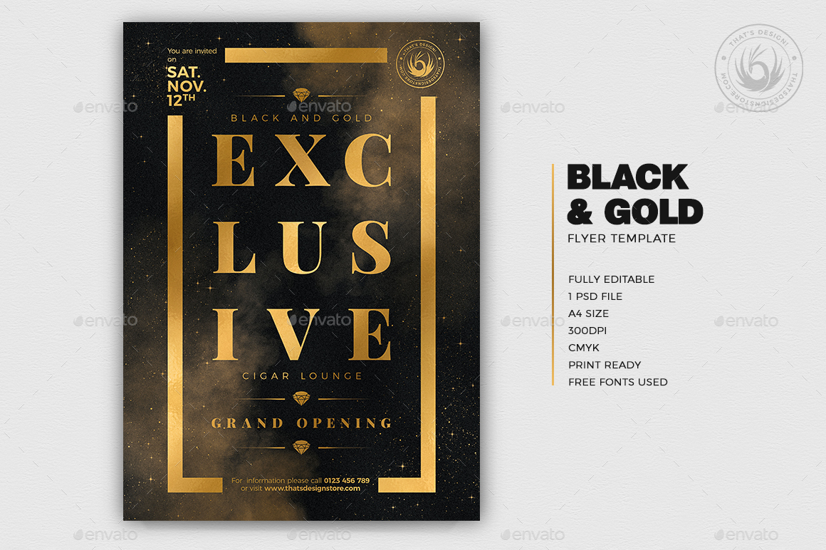 Black and Gold Flyer Template V14, Print Templates | GraphicRiver
