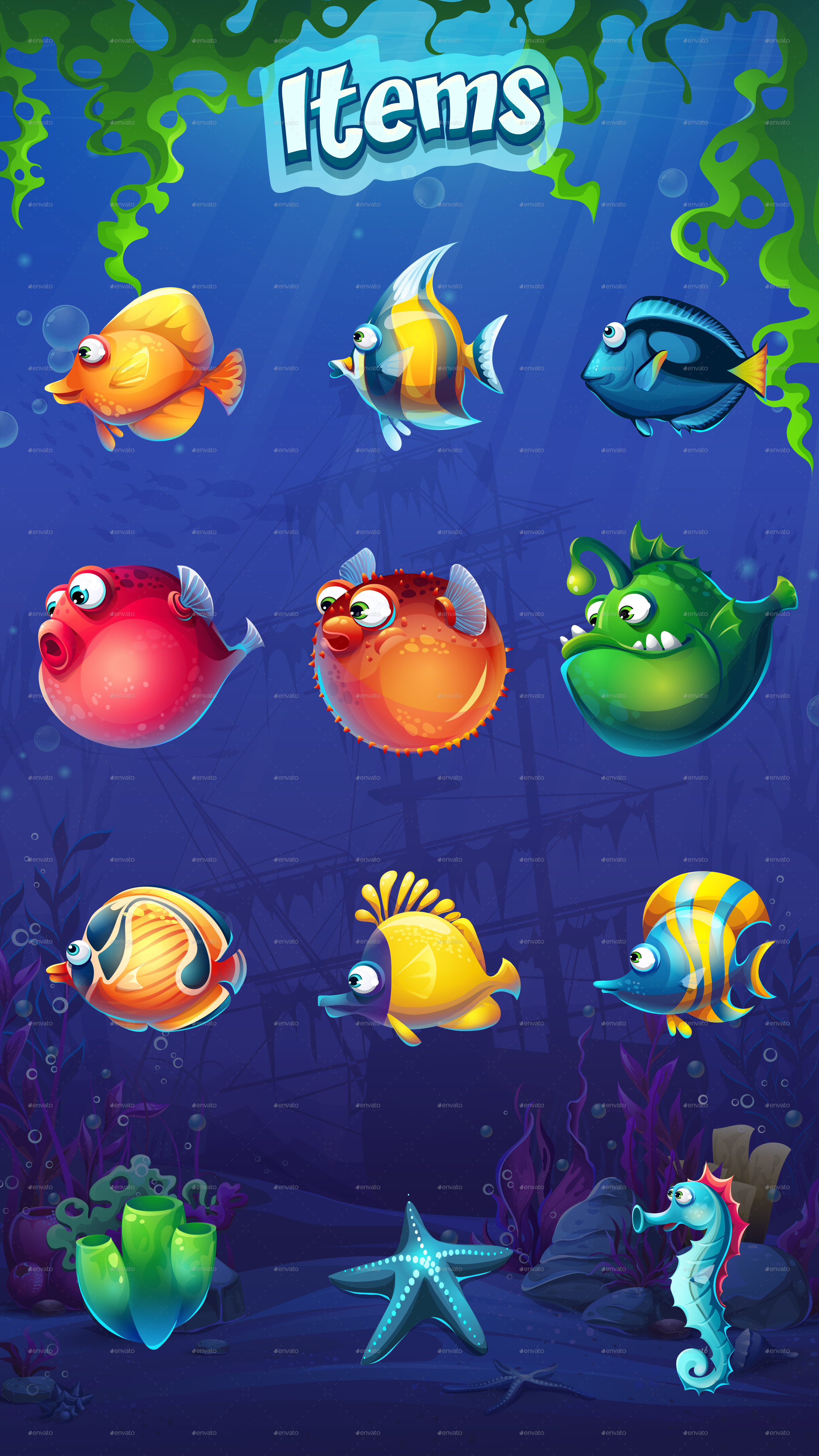 Set of Marine Backgrounds and Objects, Game Assets | GraphicRiver