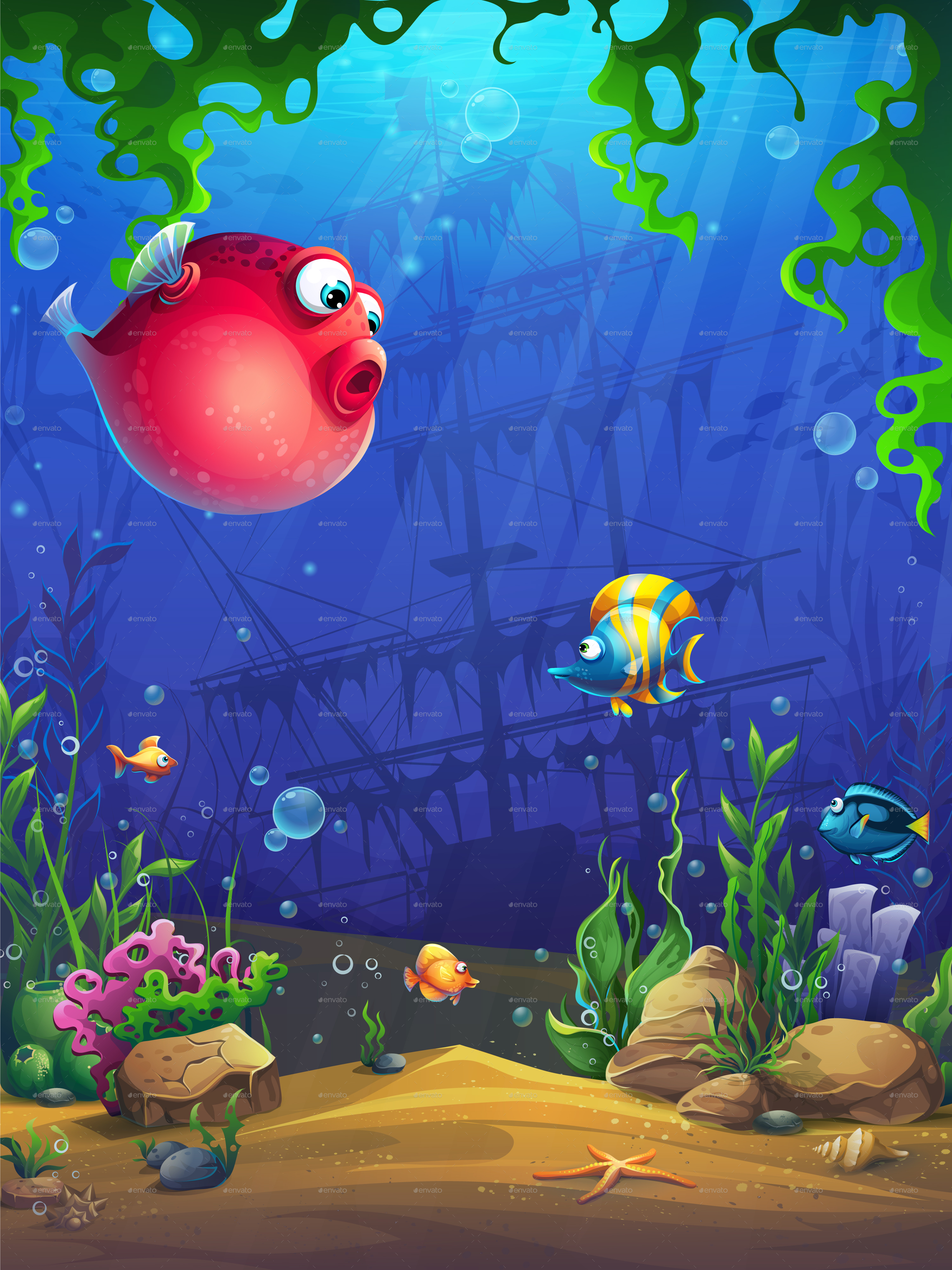 Set of Marine Backgrounds and Objects, Game Assets | GraphicRiver