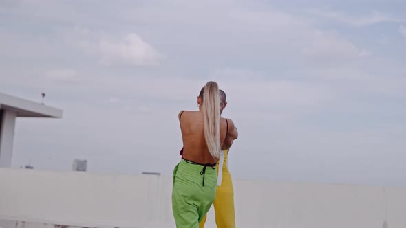 Dancers In Clubwear Dancing Together On Skyscraper, Stock Footage ...