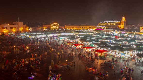 Jemaa el-Fnaa, Square and Market Place in Marrakesh, Morocco at Night ...