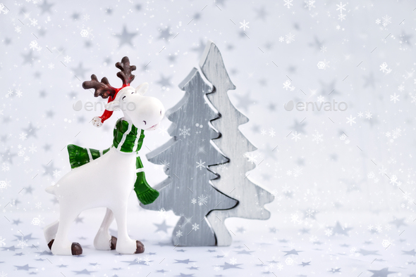 Christmas background with decorative moose and Christmas tree Stock ...