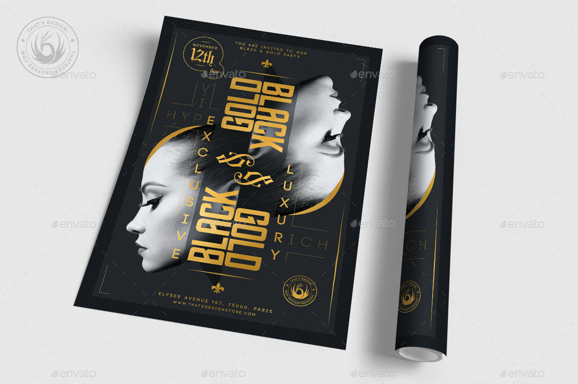 Black and Gold Flyer Template V17, Print Templates | GraphicRiver