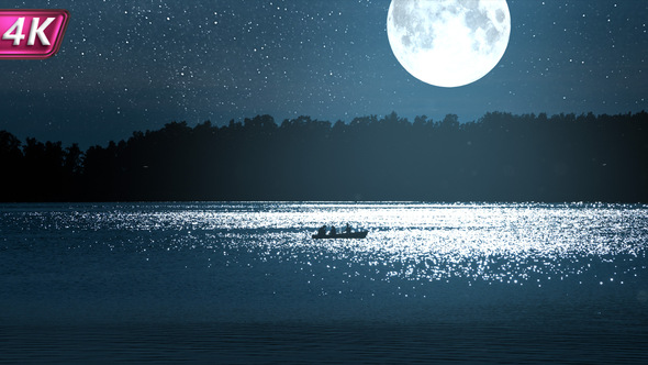Boat With Fishermen In Full Moon, Stock Footage | VideoHive
