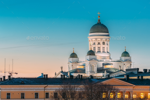 Helsinki, Finland. Night Evening View Of Helsinki Cathedral. Famous ...