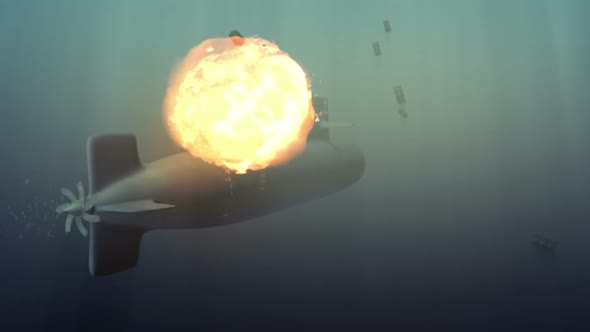 Submarine Under Death Charge Attack (One Detonation), Motion Graphics