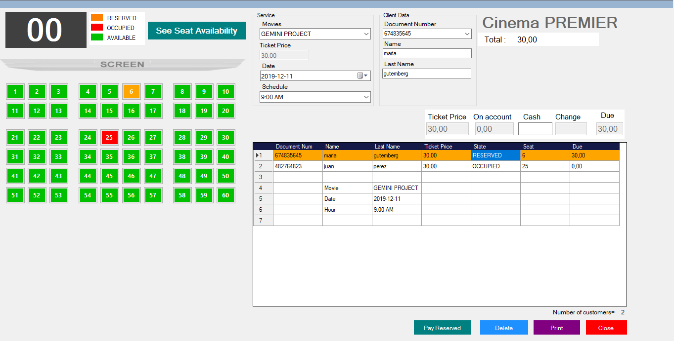 Cinema Ticket - Advanced Seat Reservation Management C# MySQL by AppsbolDev
