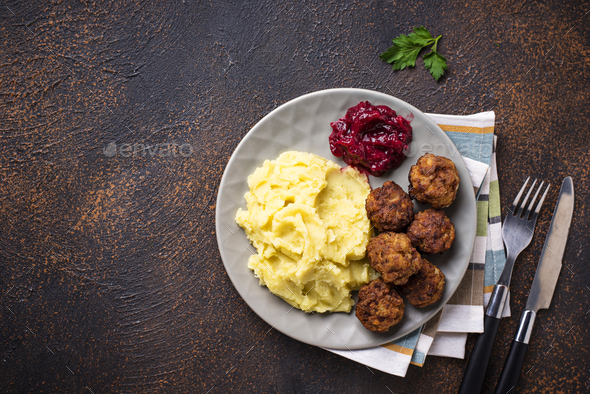 Swedish meatballs with mashed potato Stock Photo by furmanphoto | PhotoDune