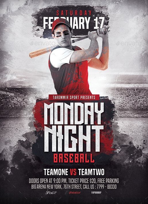 Monday Night Baseball Flyer, Print Templates | GraphicRiver