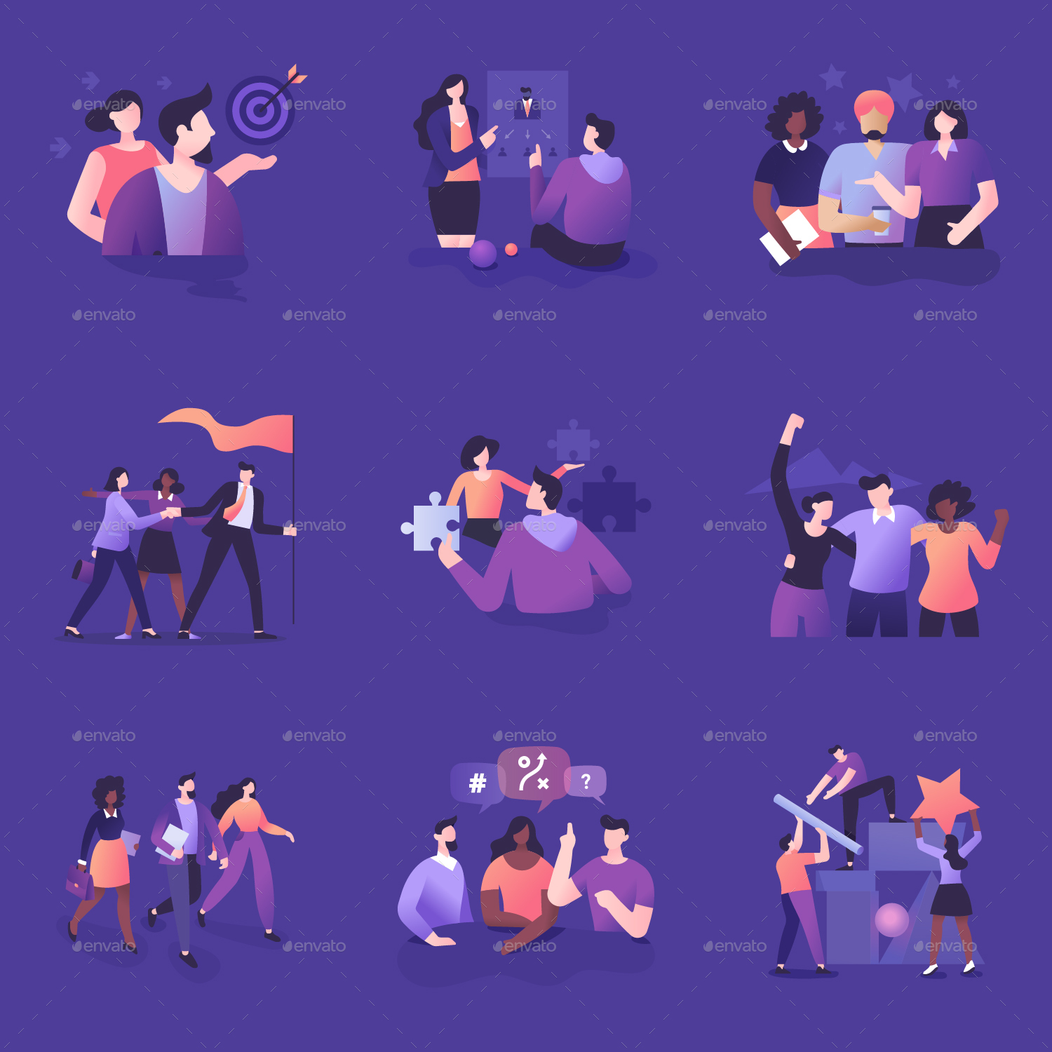 Teamwork Spot Illustrations Set, Graphics | GraphicRiver