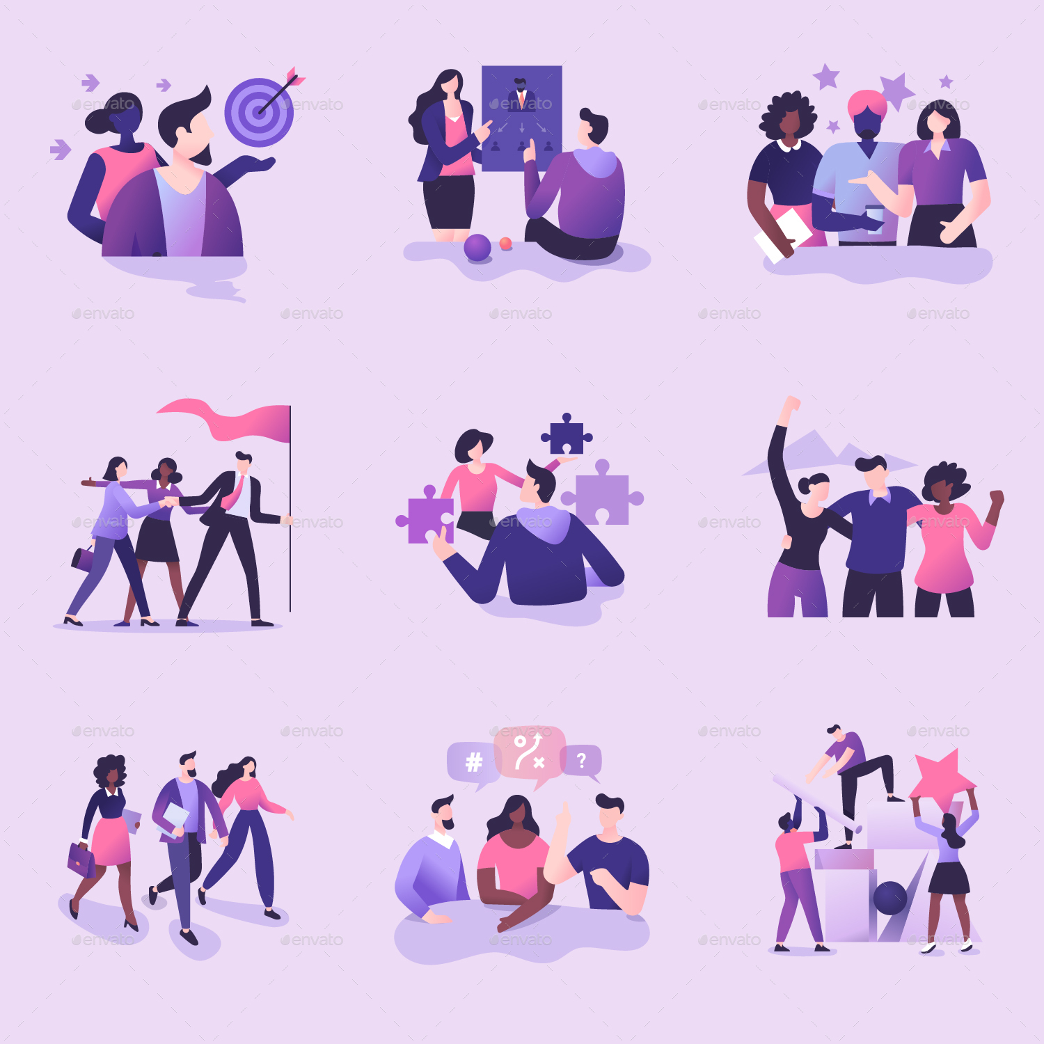 Teamwork Spot Illustrations Set, Graphics | GraphicRiver