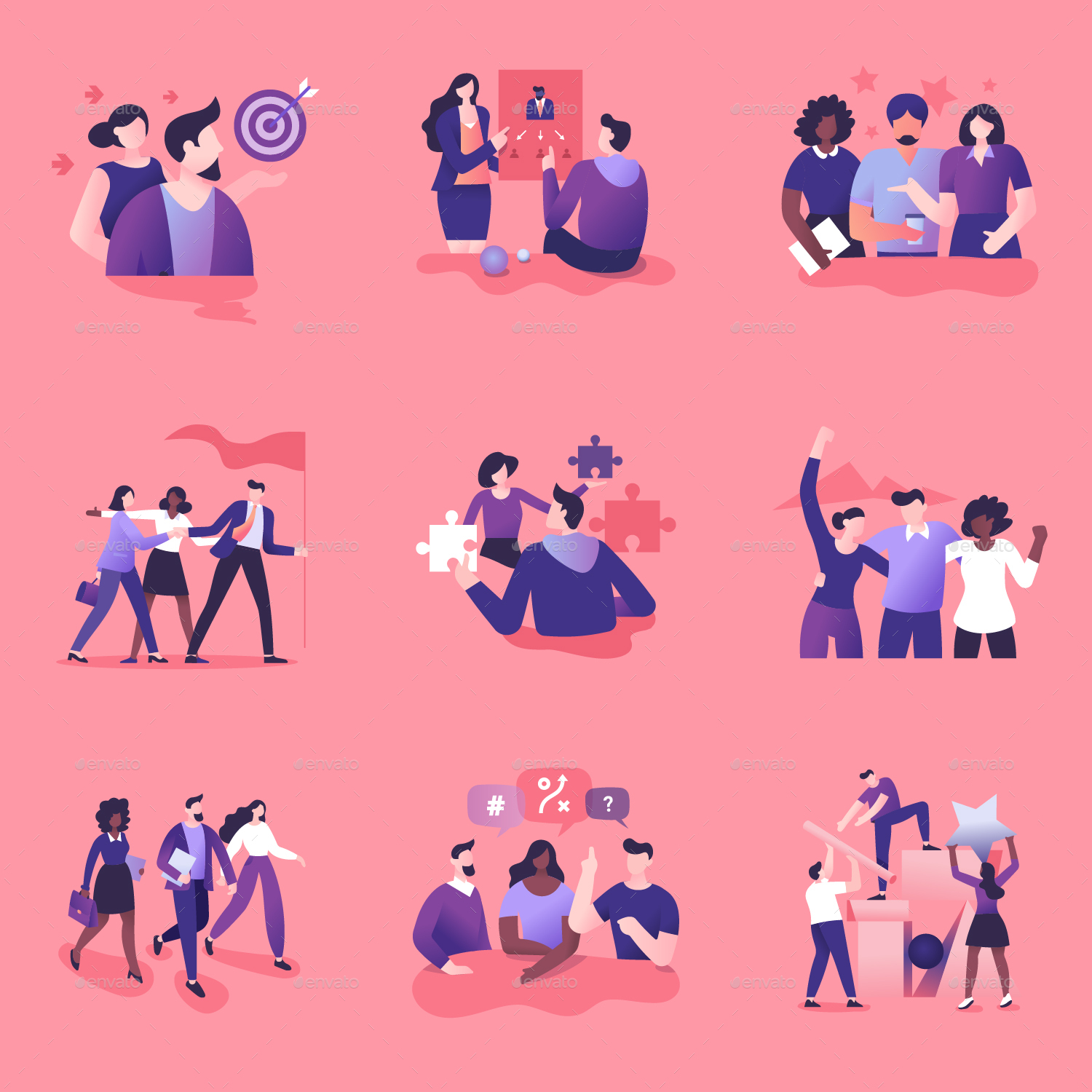 Teamwork Spot Illustrations Set, Graphics | GraphicRiver