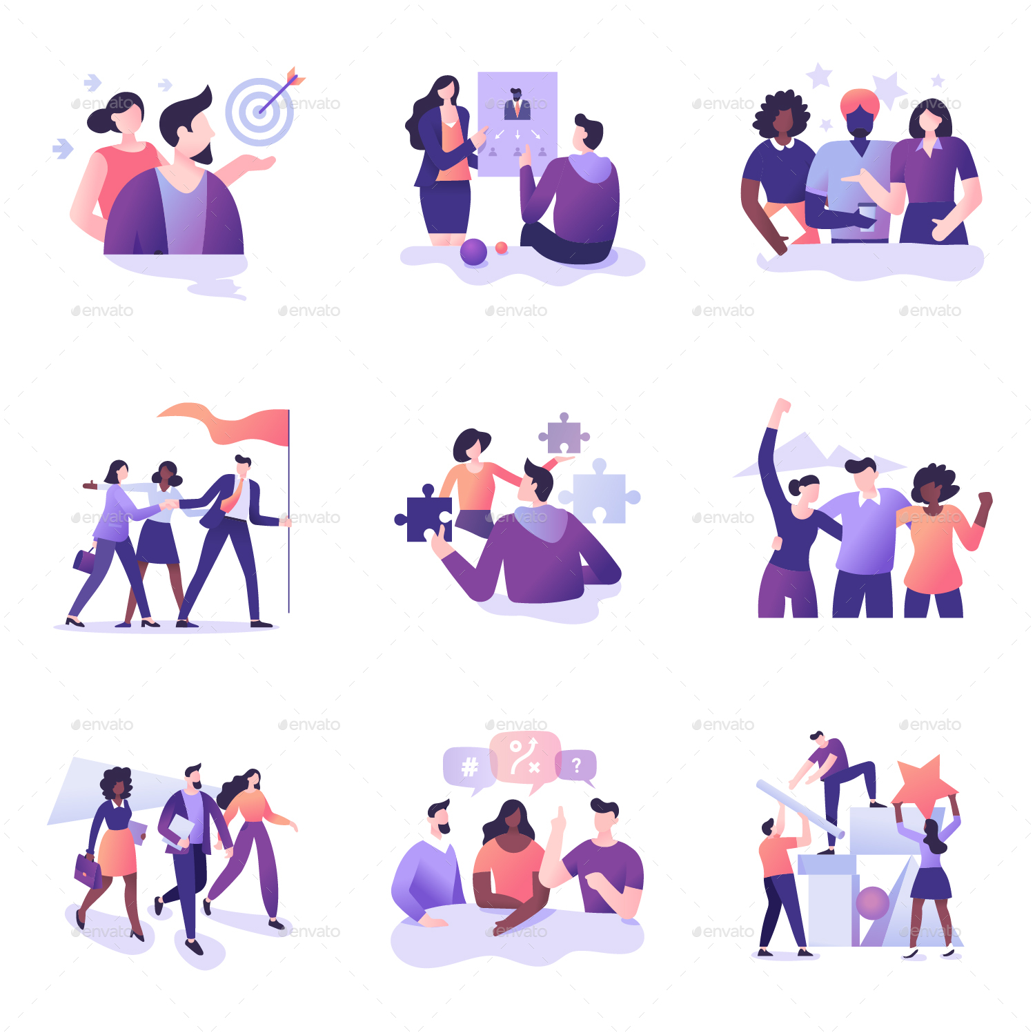 Teamwork Spot Illustrations Set, Graphics | GraphicRiver