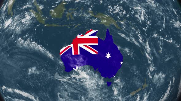 4K Globe Map of Australia with a flag (Highlighted), Motion Graphics