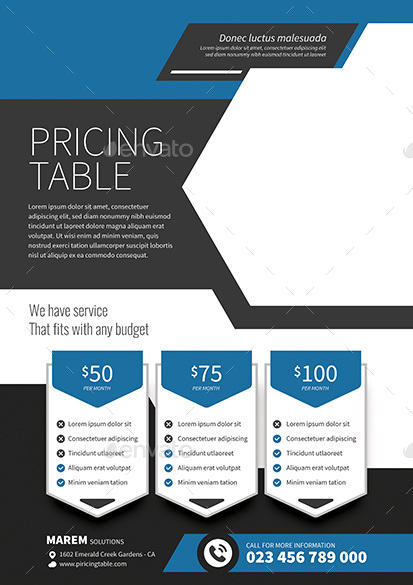 Pricing Table Flyer, Print Templates | GraphicRiver