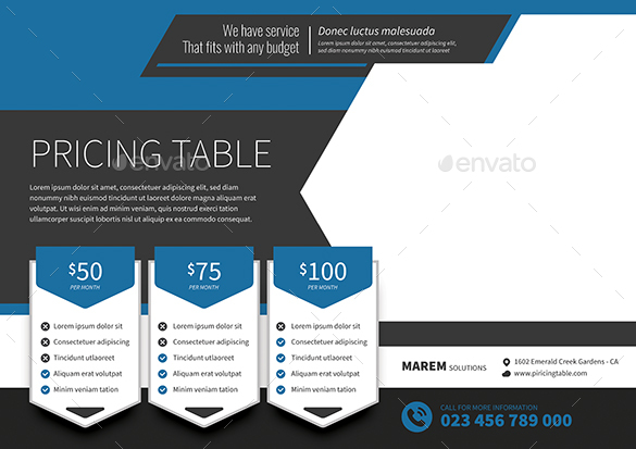 Pricing Table Flyer, Print Templates | GraphicRiver