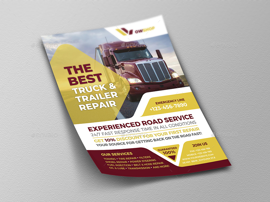 Truck and Trailer Repair Services Flyer Template, Print Templates ...