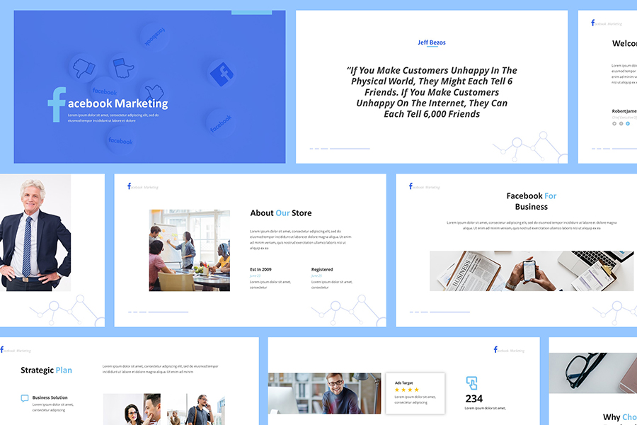 Facebook Marketing Powerpoint Presentation, Presentation Templates