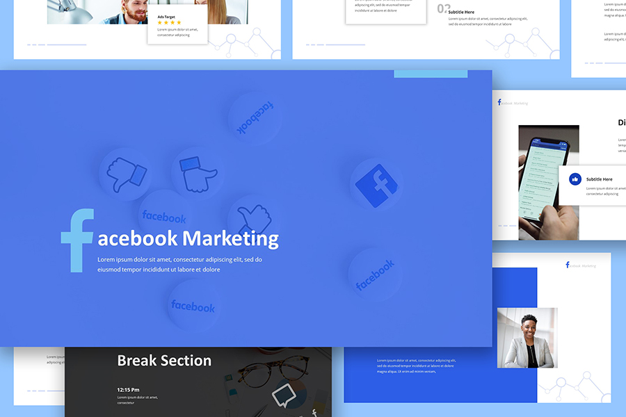 Facebook Marketing Powerpoint Presentation, Presentation Templates