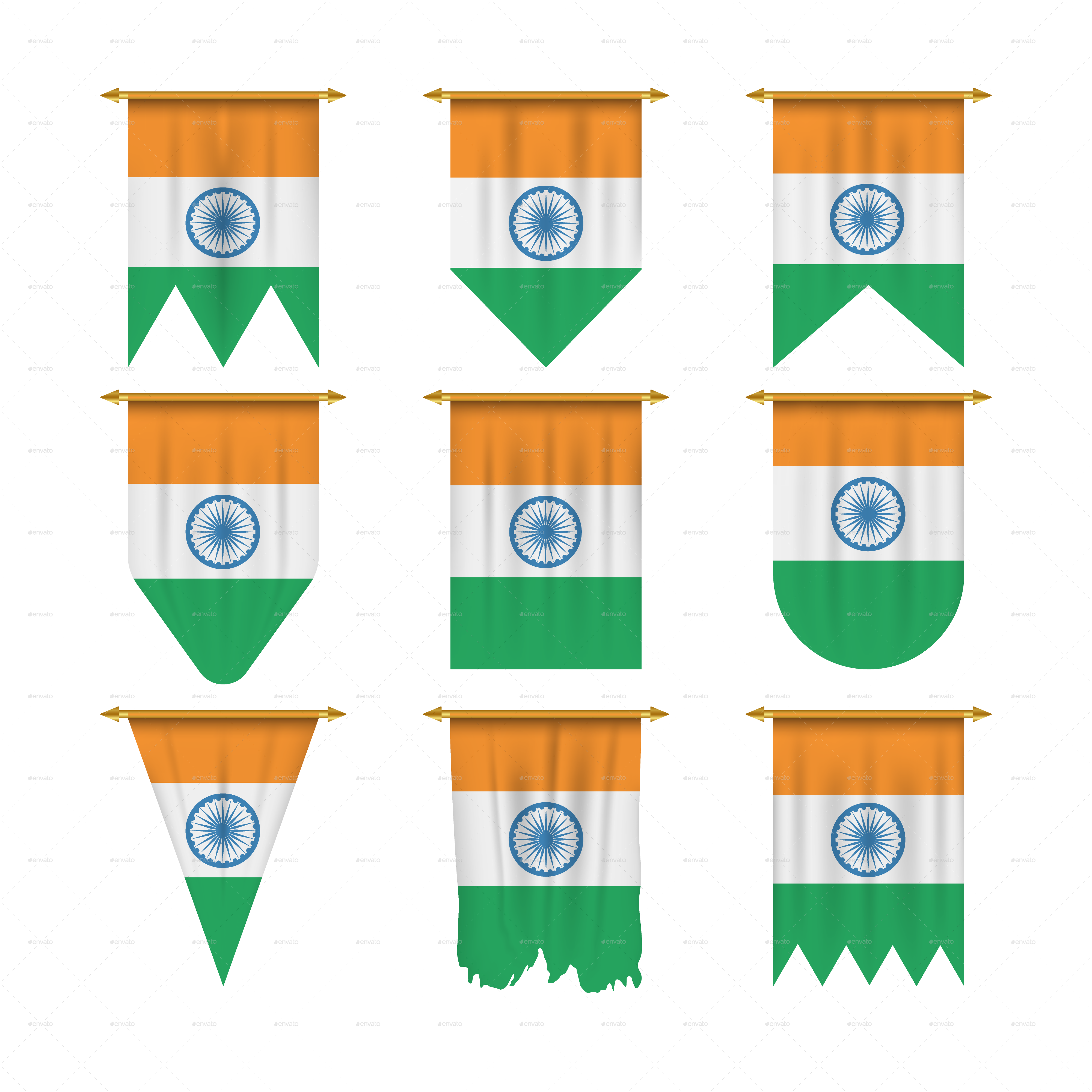 India Flag In Various Shapes, Vectors | GraphicRiver