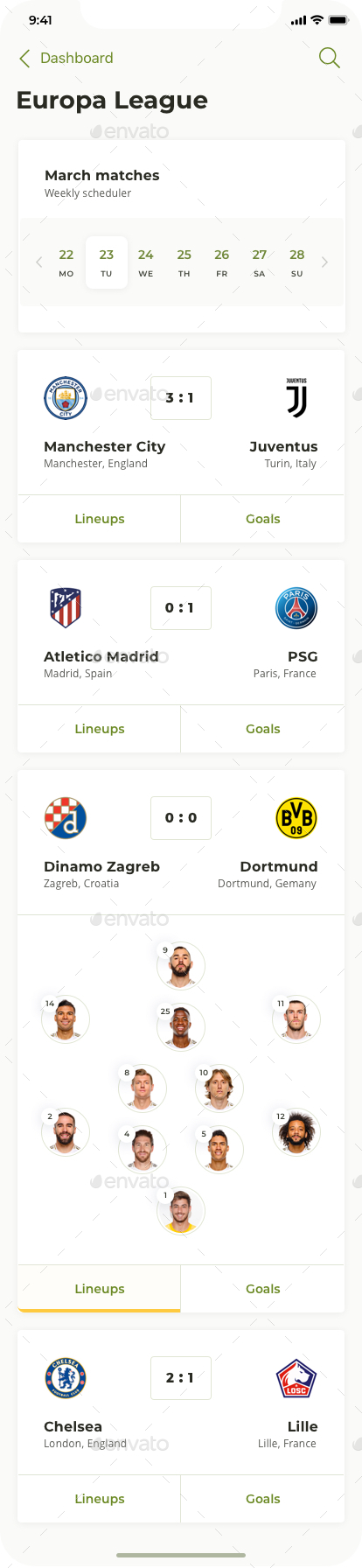 Liga – Soccer mobile app for Photoshop, Web Elements | GraphicRiver