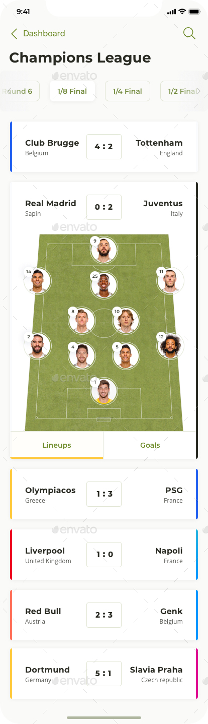 Liga – Soccer mobile app for Photoshop, Web Elements | GraphicRiver