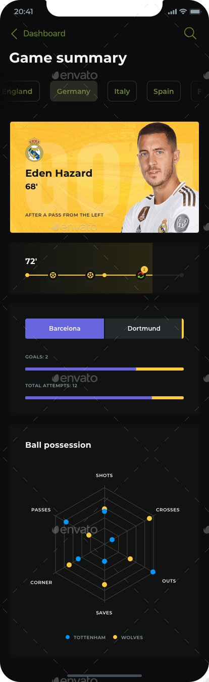 Liga – Soccer mobile app for Photoshop, Web Elements | GraphicRiver
