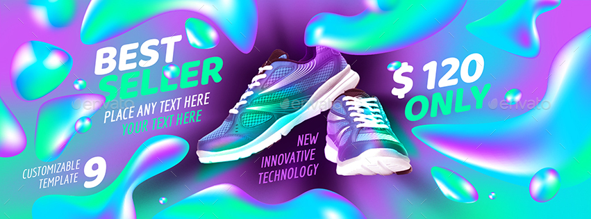 Facebook Cover and Banner Kit. Abstract Liquid Shapes Set., Web Elements