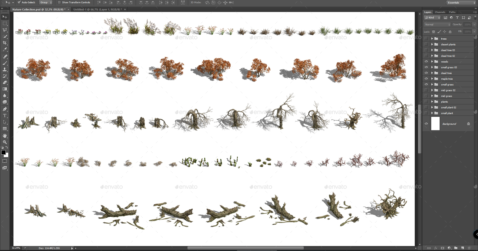 2.5D Tree Wood Flower Grass Plant Collection, Game Assets | GraphicRiver